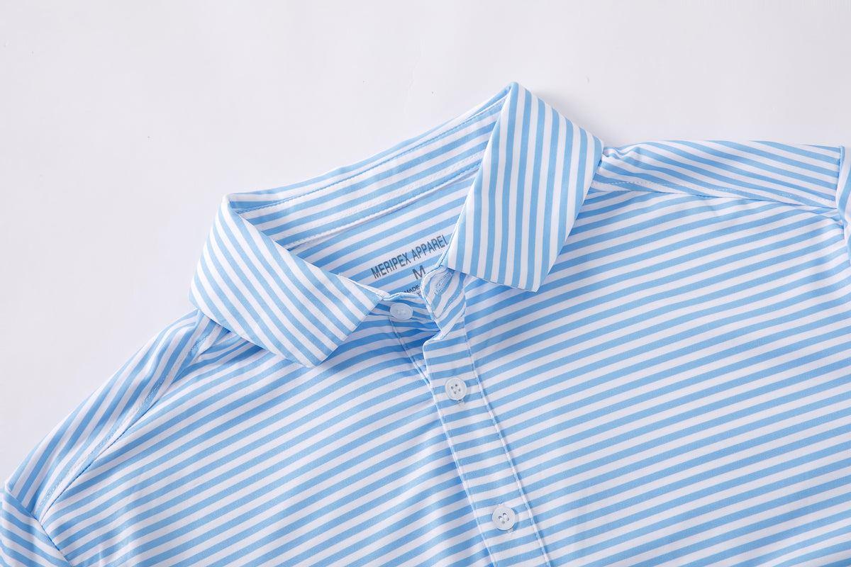 Blue & White Stripe Polo – Meripex Apparel
